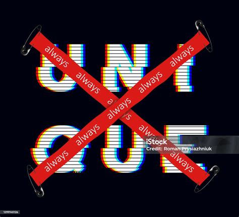 안전 핀과 티셔츠 프린트를 위한 빨간색 교차 테이프가 있는 결함 효과가 있는 독특한 슬로건 접착 테이프에 대한 스톡 벡터 아트 및 기타 이미지 Istock