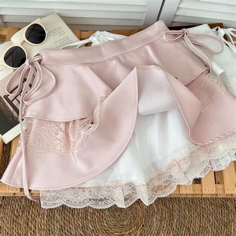 Купити Мереживні міні спідниці з оборками Жіночі багатошарові милі лоліти Бандажні спідниці