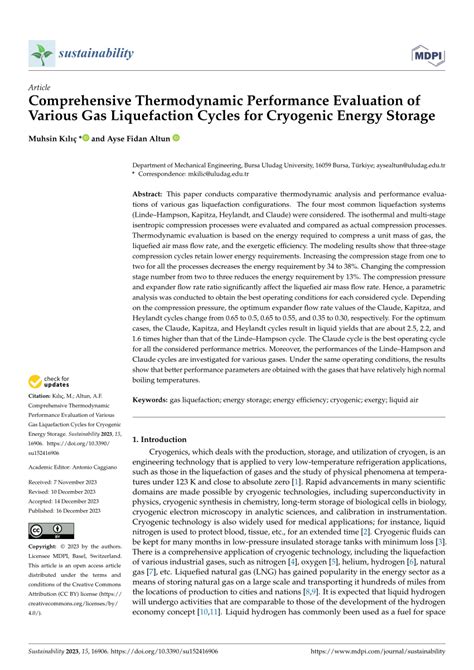 Pdf Comprehensive Thermodynamic Performance Evaluation Of Various Gas