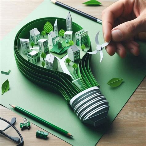 Paper Cutout Of A Light Bulb With A Green Eco City Inside Renewable
