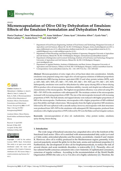 Pdf Microencapsulation Of Olive Oil By Dehydration Of Emulsion Effects Of The Emulsion