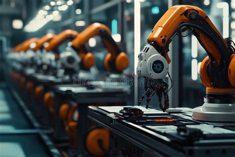 robotic arms perform precision tasks in a modern ai controlled factory environment stock image