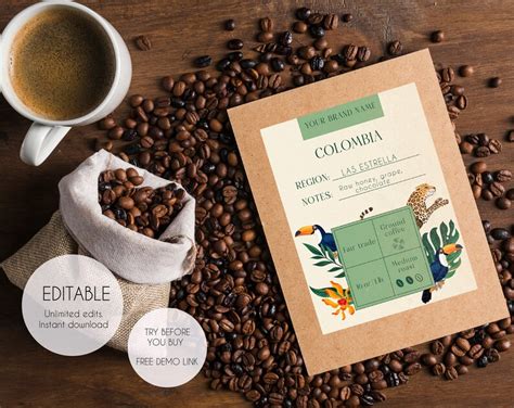 Printable Coffee Bag Label Template Editable Coffee Bag Label Etsy Australia