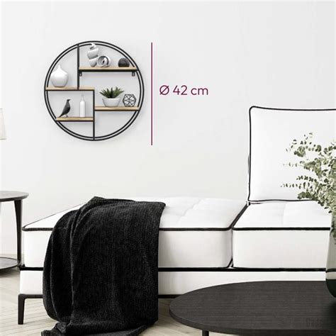 Gadgy Wandrek Industrieel Rond Met 4 Houten Wandplanken Industriële