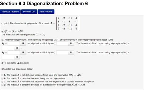 Solved Section 63 Diagonalization Problem 6 Previous