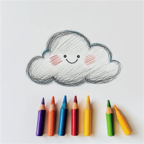 Colorful Drawing Of A Smiling Cloud With Rainbow Crayons Stock Illustration Illustration Of
