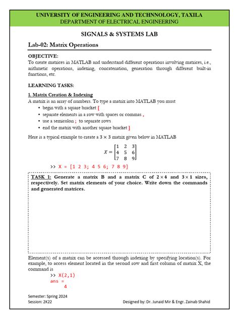 lab 02 matrix operations pdf matrix mathematics system of