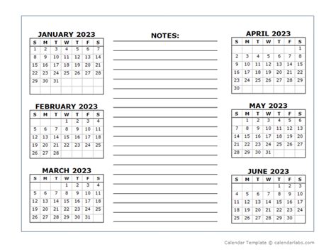 6 Month Blank Calendar Template