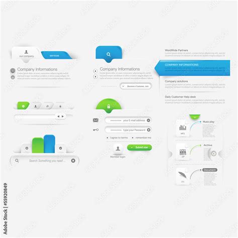 Website Template Design Menu Navigation Elements With Icons Stock Vector Adobe Stock