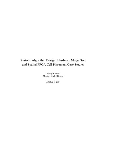 Systolic Algorithm Design Hardware Merge Sort And Spatial Fpga Cell