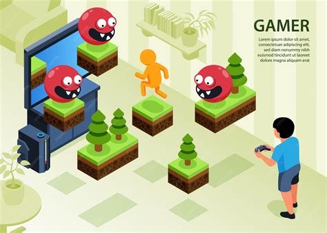 Isometric Video Game Horizontal With Indoor Illustration Premium Vector