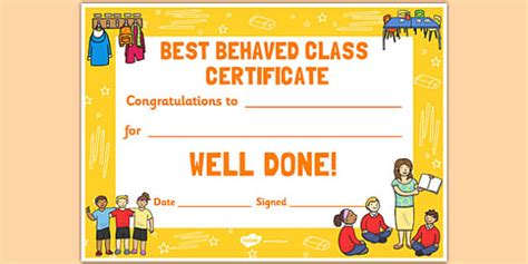 👉 Best Behaved Class Reward Certificate