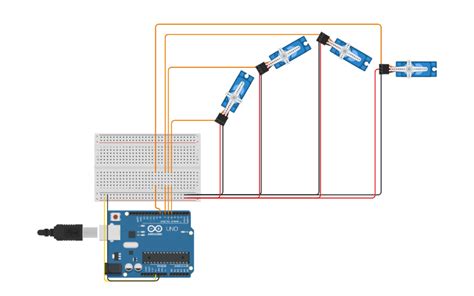 Circuit Design Robot Arm 4 Motor Servo Tinkercad
