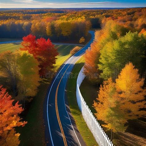 A Quiet Two Lane Road In The Country With Fall Fall Foliage And A