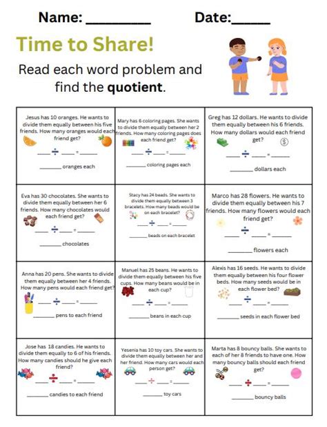 Time To Share Quotient Word Problems