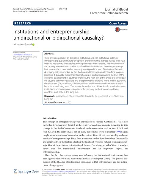 Pdf Institutions And Entrepreneurship Unidirectional Or