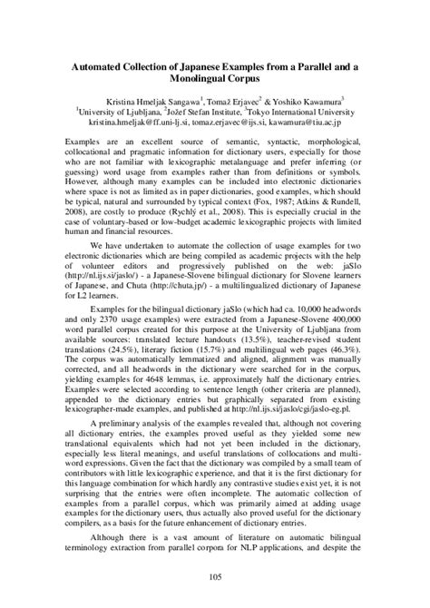 Pdf Automated Collection Of Japanese Examples From A Parallel And A Monolingual Corpus