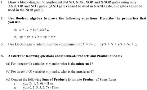 Draw A Block Diagram To Implement Nand Nor Xor And Xnor Gates Using Only And Or And Not