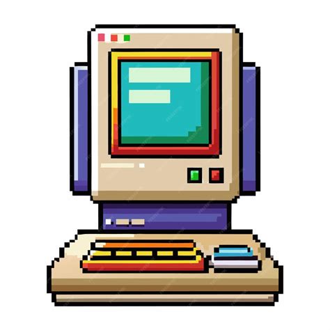 Retro Pixel Art Computer Illustration With Vintage Monitor And Keyboard