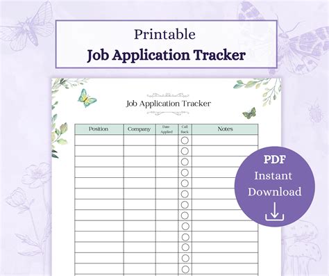 Job Application Tracker Printable Pdf Job Hunt Tracker Business