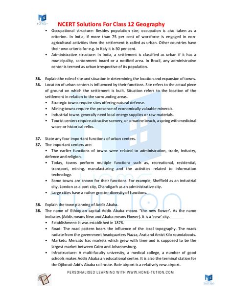 Ncert Solutions For Class 12 Geography Chapter 10 Human Settlements