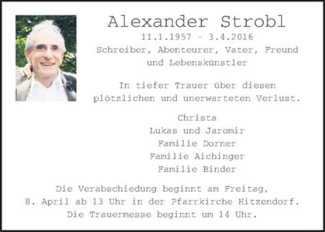 Traueranzeigen Von Alexander Strobl Trauerkleinezeitungat