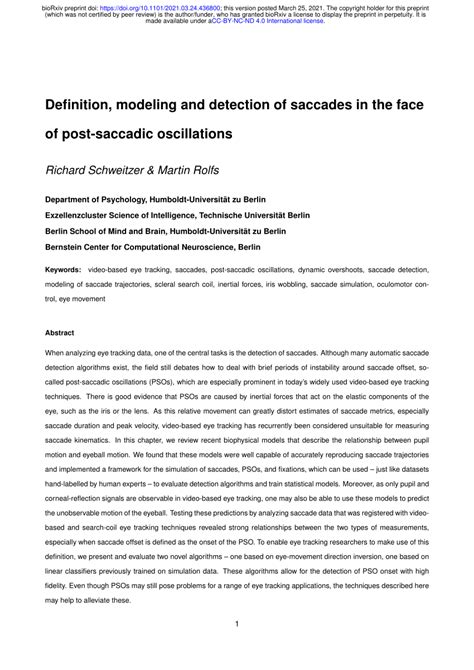 Pdf Definition Modeling And Detection Of Saccades In The Face Of Post Saccadic Oscillations