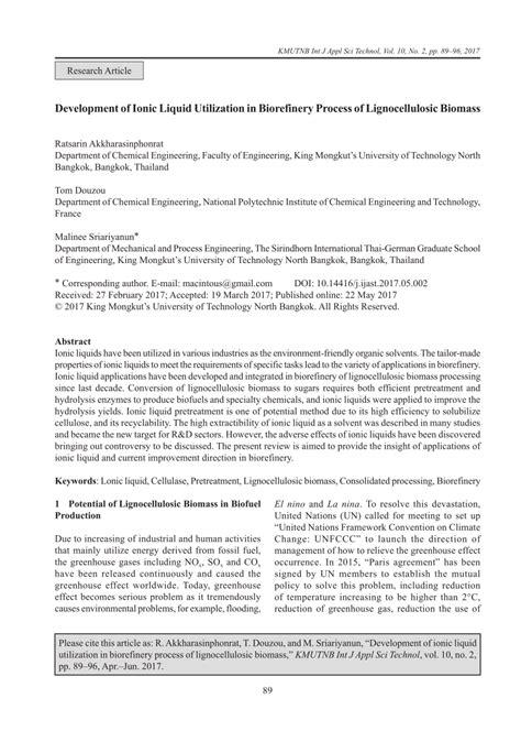 Pdf Development Of Ionic Liquid Utilization In Biorefinery Process Of Lignocellulosic Biomass