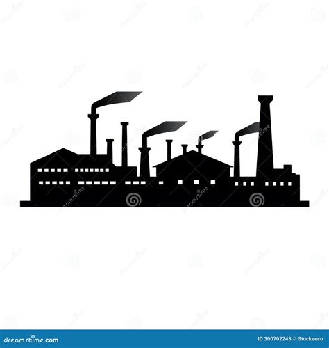 Minimalistic Black Silhouette Of Industrial Factory Paper Cut Out