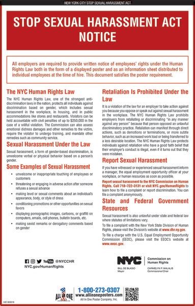 New York City Sexual Harassment Act Notice Labor Law Poster Local