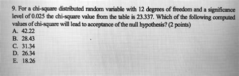 Solved 9 For Chi Square Distributed Random Variable With 12 Degrees