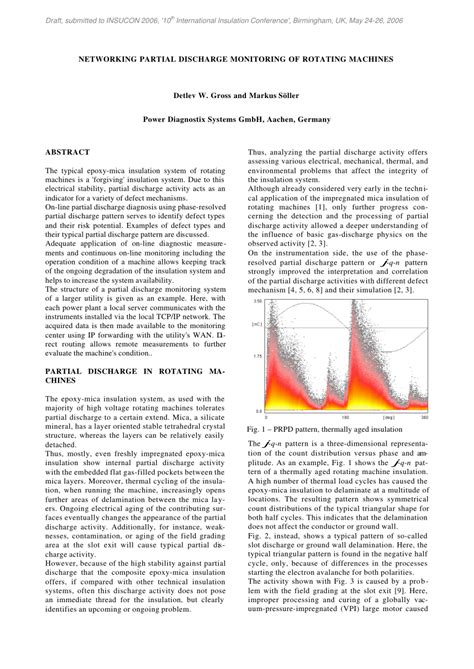 Pdf Networking Partial Discharge Monitoring Of Rotating Machines