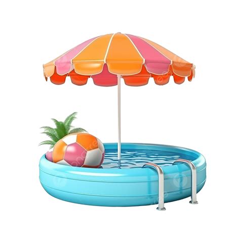 Inflatable Pool With Umbrella Isolated Summer Decorate Concept 3d