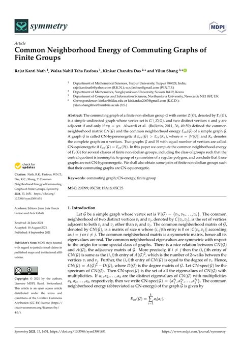 Pdf Common Neighborhood Energy Of Commuting Graphs Of Finite Groups