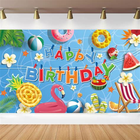 Smenggil Colorful Summer Happy Birthday Banner Backdrop