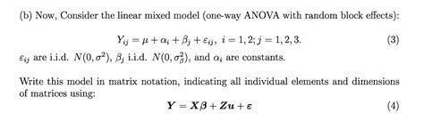 Solved B Now Consider The Linear Mixed Model One Way
