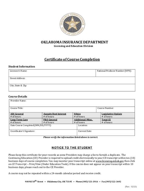 Fillable Online Certificate Of Course Completion Fax Email Print Pdffiller