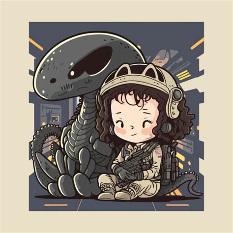 Ellen Ripley And The Xenomorph Cute And Chibi Version Of Alien Alien