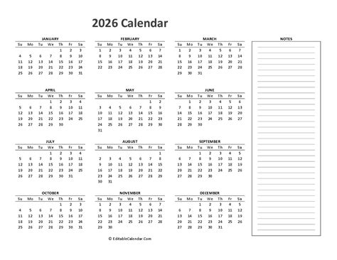 2026 Calendar Printable Version