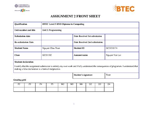 Assignment 2 1618 Report Assignment 2 Front Sheet Qualification Btec
