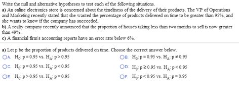 write the null and alternative hypotheses to test