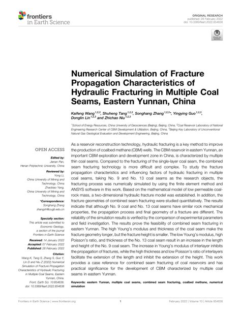 Pdf Numerical Simulation Of Fracture Propagation Characteristics Of