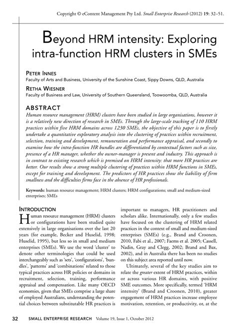 Pdf Beyond Hrm Intensity Exploring Intra Function Hrm Clusters In Smes