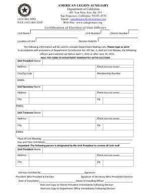 American Legion Auxiliary Officer Election Certification Blank