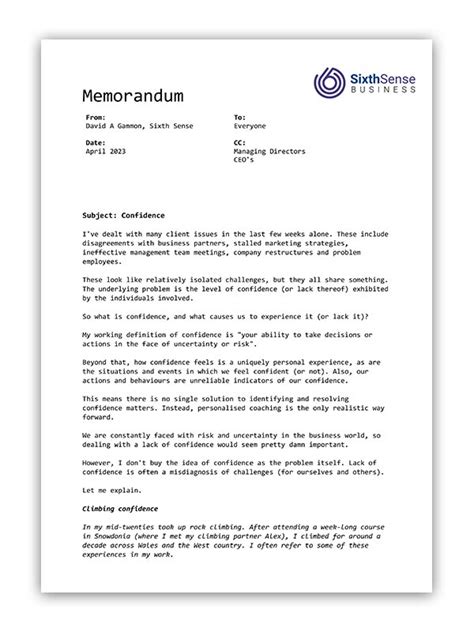 memo no 7 confidence business leadership memo series