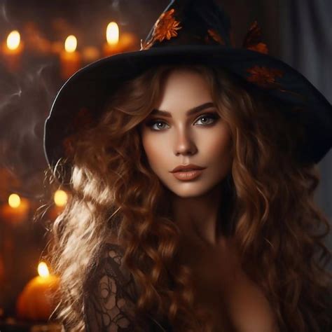 Premium Ai Image Halloween Witch Girl Portrait Beautiful Young Woman