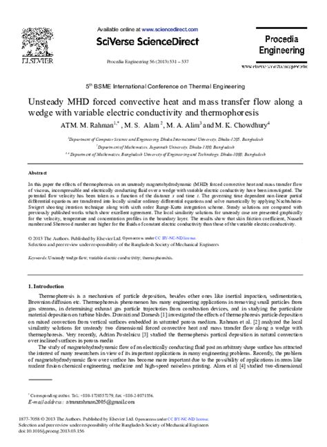 Pdf Unsteady Mhd Forced Convective Heat And Mass Transfer Flow Along