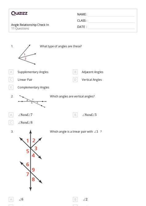 50 Complementary Supplementary Vertical And Adjacent Angles Worksheets For 8th Grade On