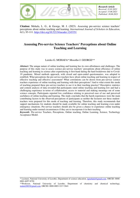 Pdf Assessing Pre Service Science Teachers Perceptions About Online Teaching And Learning