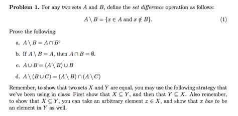 Solved Problem For Any Two Sets A And B Define The Set Chegg